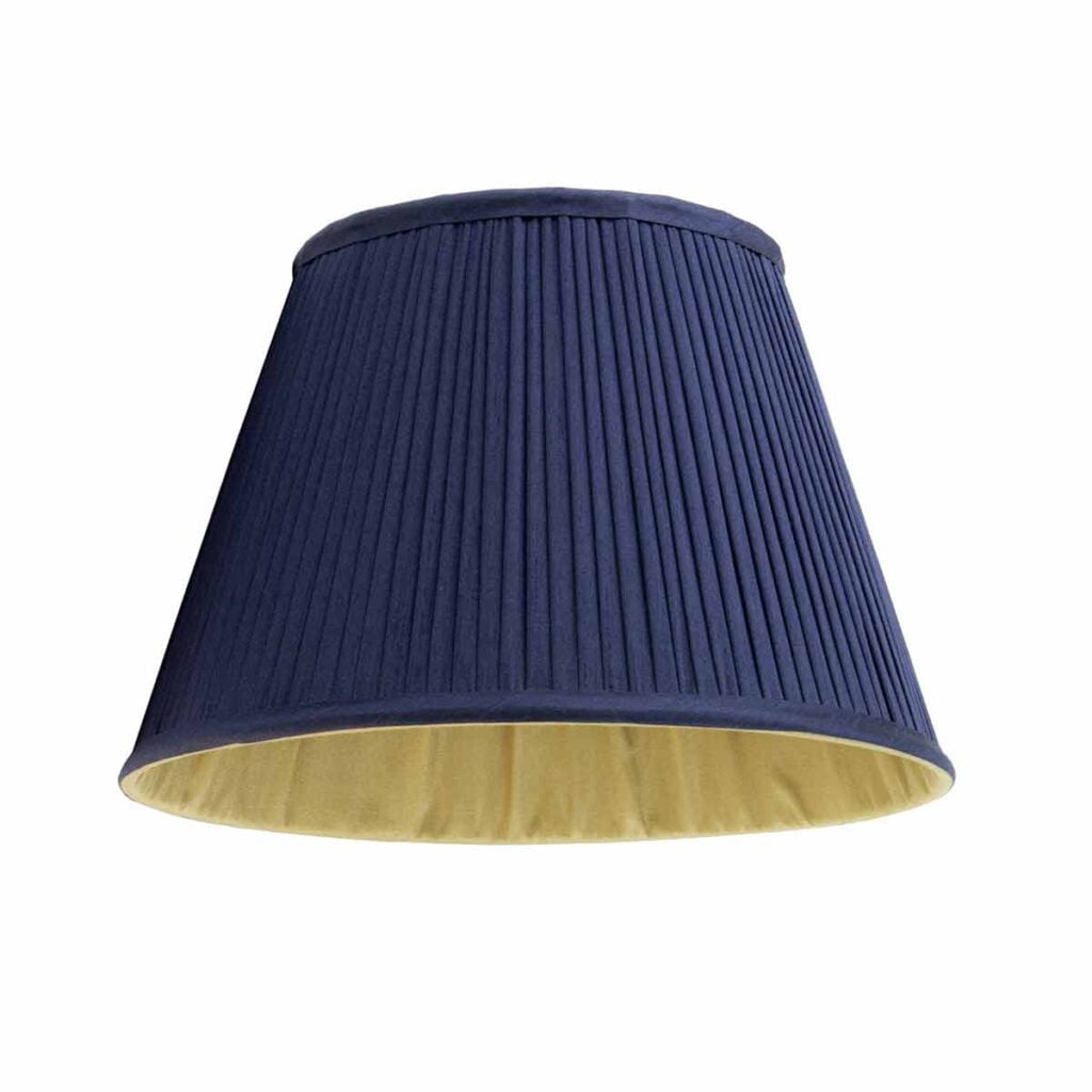 Navy blue and gold fine pleated lampshade in classic empire shape