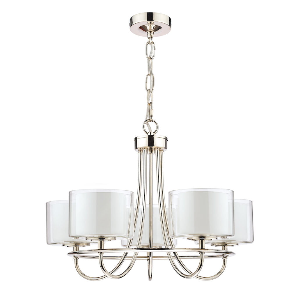Laura Ashley Southwell Polished Nickel 5 Light Chandelier & Glass Shades